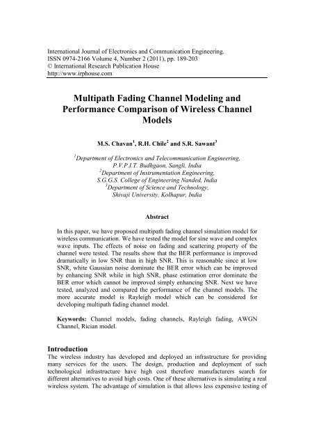 Multipath Fading Channel Modeling and Performance Comparison ...