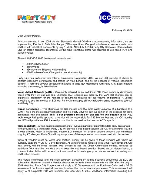 EDI Information Letter - Internet Commerce Corporation