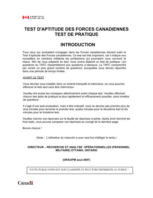 test pratique pour le test d'aptitude des forces canadiennes