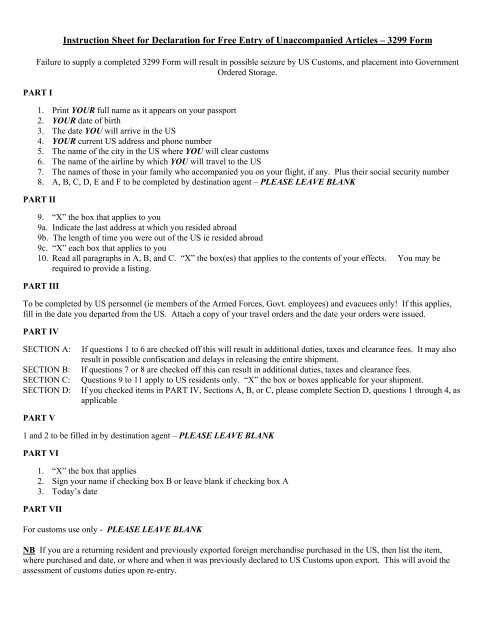 to download USA Customs Clearance Form