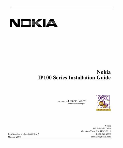 Nokia IP100 Series Installation Guide - Check Point