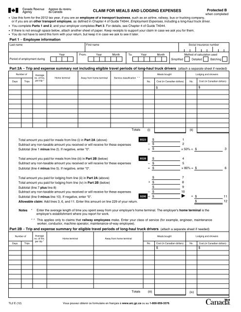 TL2 Claim for Meals and Lodging Expenses