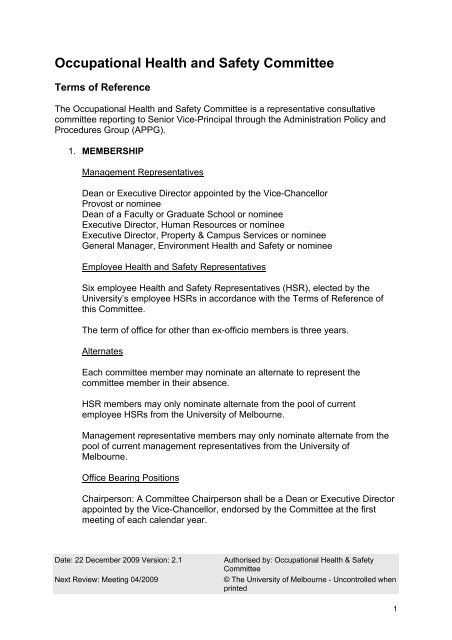 Occupational Health and Safety Committee - The University of ...