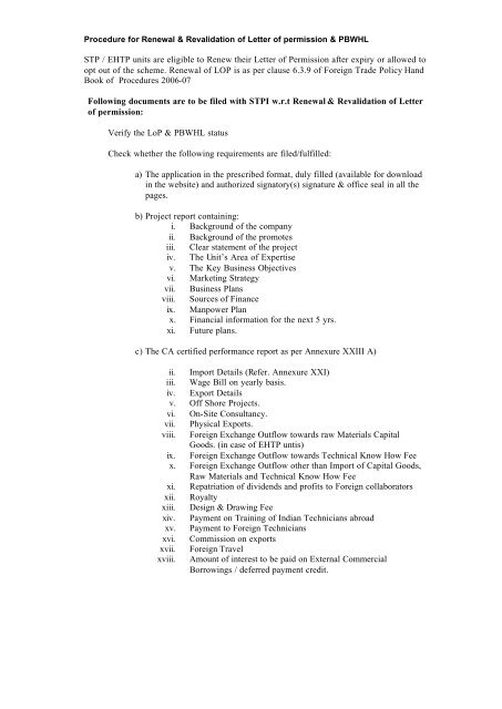 STP / EHTP units are eligible to Renew their Letter of Permission ...