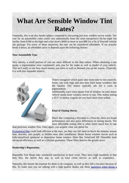 What Are Sensible Window Tint Rates?