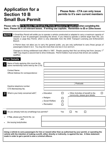 Application for a Small Bus Permit - Community Transport Association