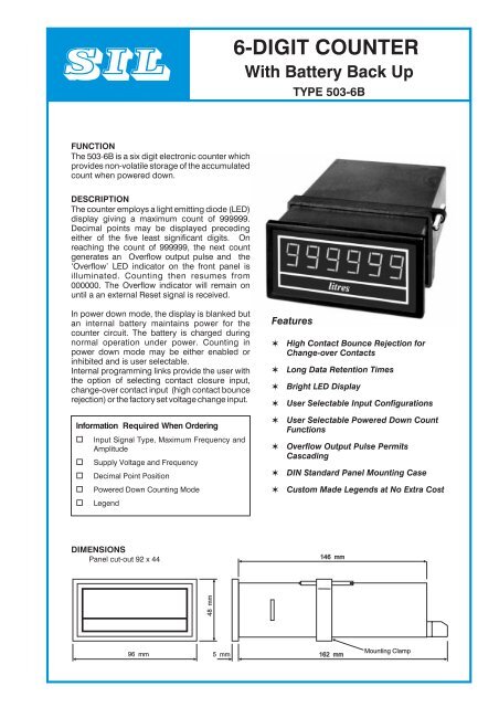 6 digit counter data sheet (pdf) - Stroud Instruments Ltd