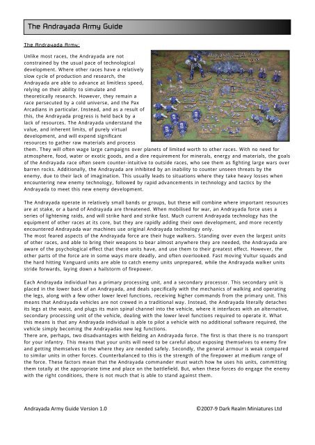 The Andrayada Army Guide - Dark Realm Miniatures