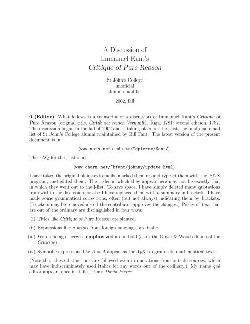 A Discussion Of Immanuel Kants Critique Of Pure Reason