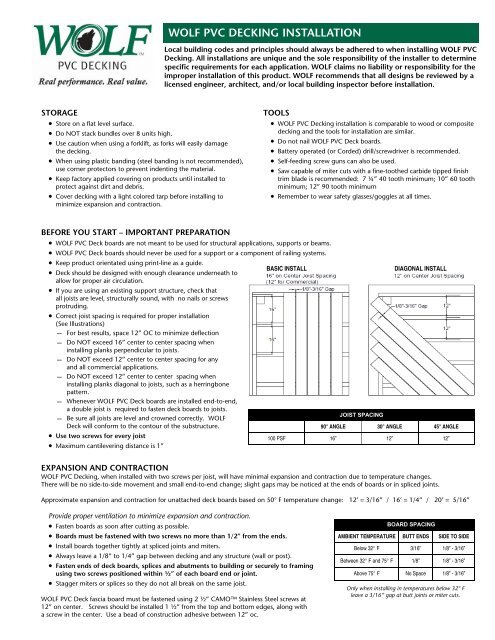 WOLF PVC Decking Installation Guide - WOLF Home Products