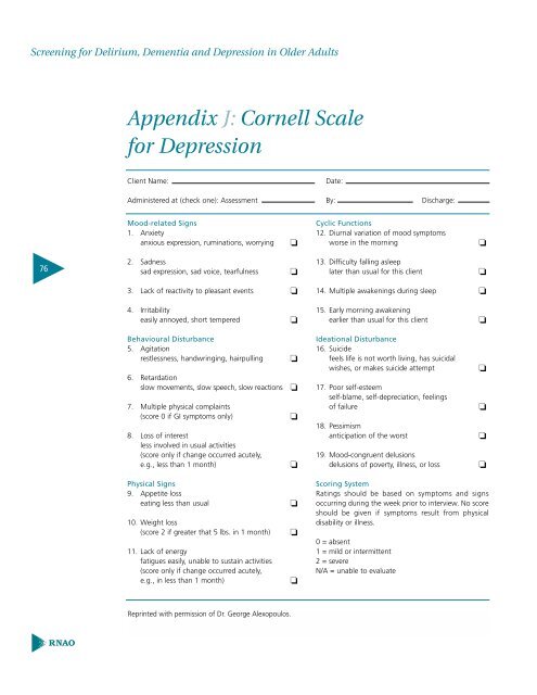 Appendix J: Cornell Scale for Depression