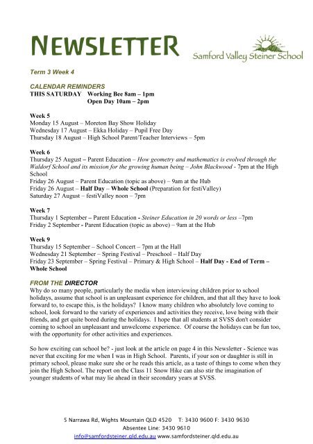 Newsletter Term 3 Week 4 - Samford Valley Steiner School