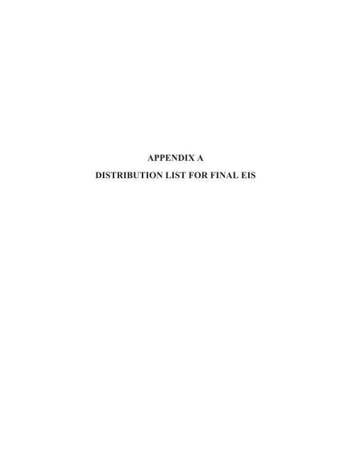 APPENDIX A DISTRIBUTION LIST FOR FINAL EIS - Yes Gas Pipeline