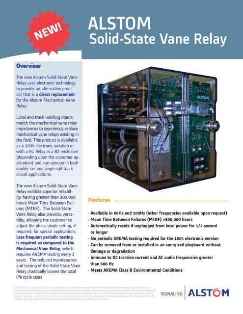 Solid State Code Transmitter Sales Sheet - ALSTOM Signaling Inc.