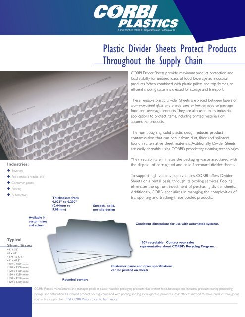 Plastic Divider Sheets Protect Products Throughout the ... - Directories