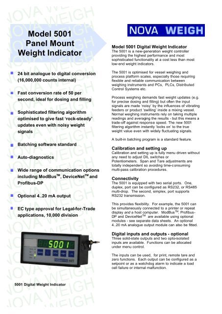 5001 datasheet - Nova Weigh