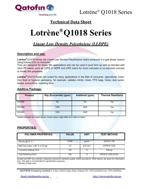 Lotrène Q1018 Series - b2bPolymers.com