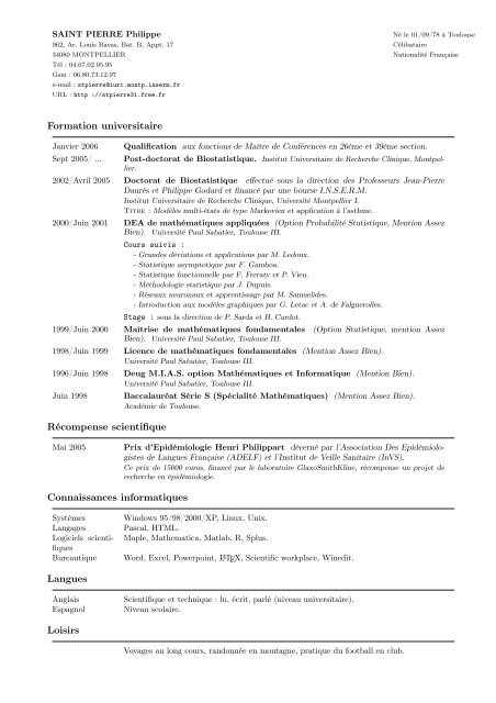 CV détaillé - Philippe Saint Pierre - Free