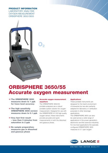 ORBISPHERE 3650/55 Accurate oxygen measurement