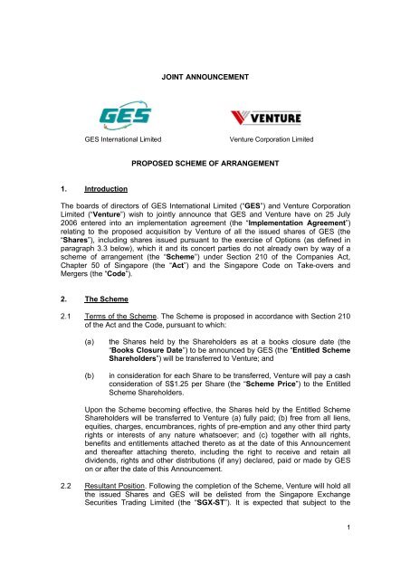 JOINT ANNOUNCEMENT PROPOSED SCHEME OF ... JOINT ANNOUNCEMENT PROPOSED SCHEME OF ...