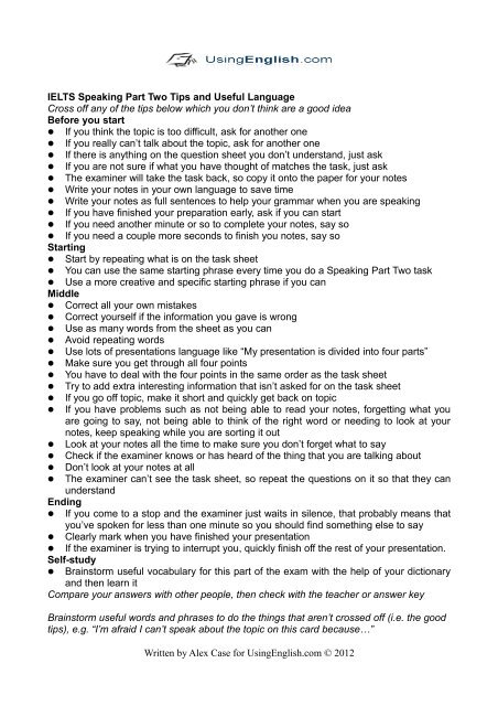 IELTS Speaking Part Two- Presentation Tips