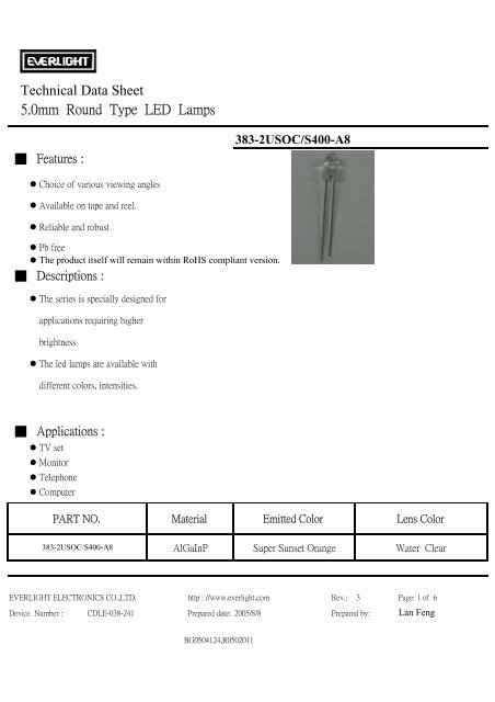 Technical Data Sheet 5.0mm Round Type LED Lamps - VTM