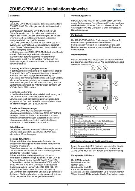 ZDUE-GPRS-MUC Installationshinweise