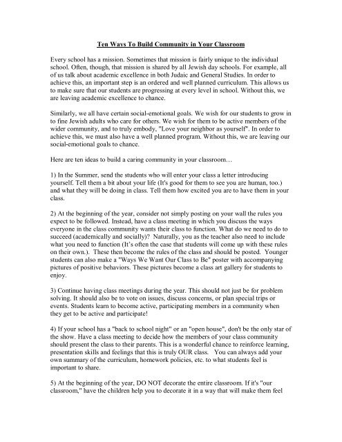 10 Ways to Create Community in Your Classroom