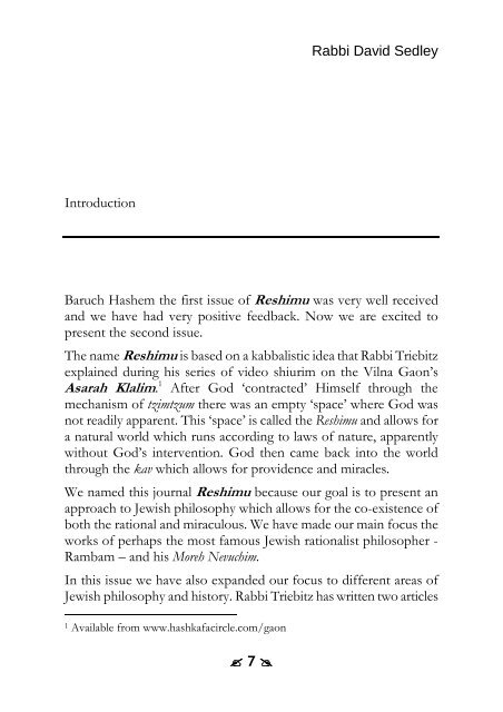 Rabbi David Sedley 7 Introduction Baruch ... - Hashkafa Circle