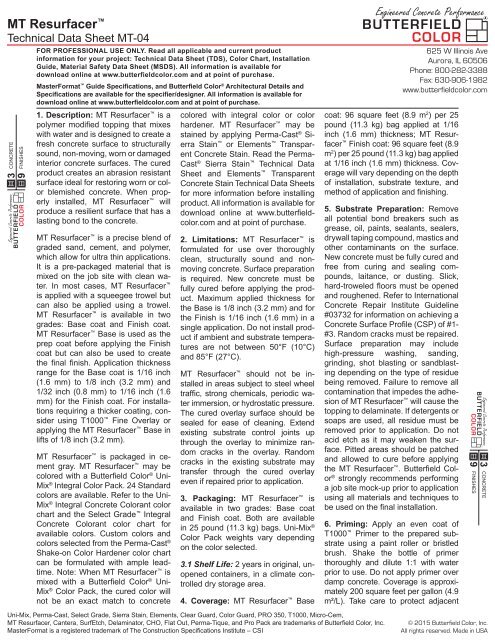 Technical Data Sheet - Butterfield Color