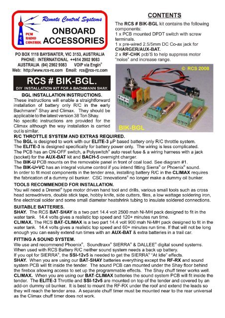 INSTRUCTIONS - Remote Control Systems