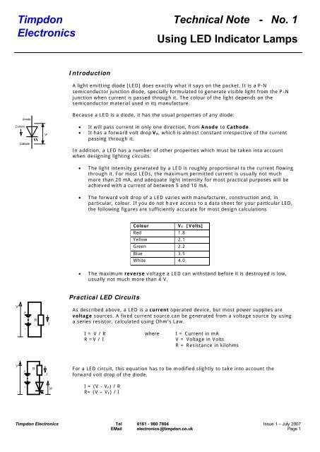 Timpdon Electronics Technical Note - No. 1 Using LED Indicator ...