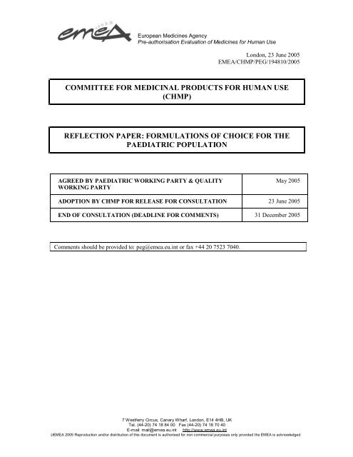 draft CHMP reflection paper formulation of choice for paediatric ...