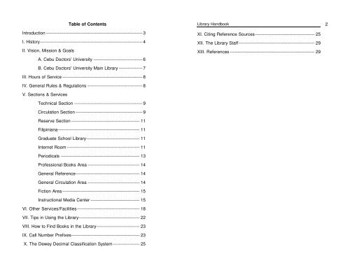 Student Library Handbook 2008 - Cebu Doctors' University