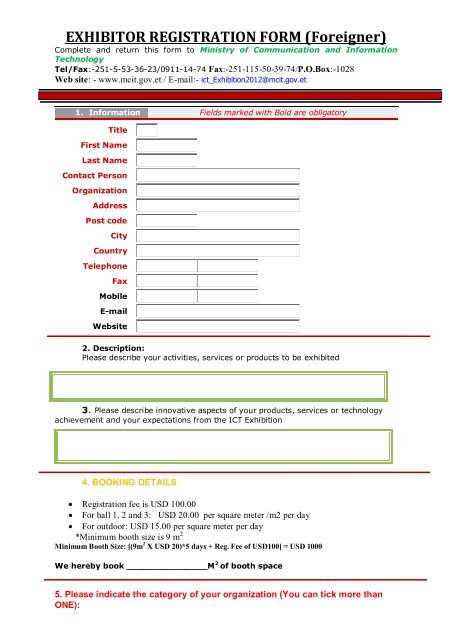 EXHIBITOR REGISTRATION FORM (Foreigner) - ICTET