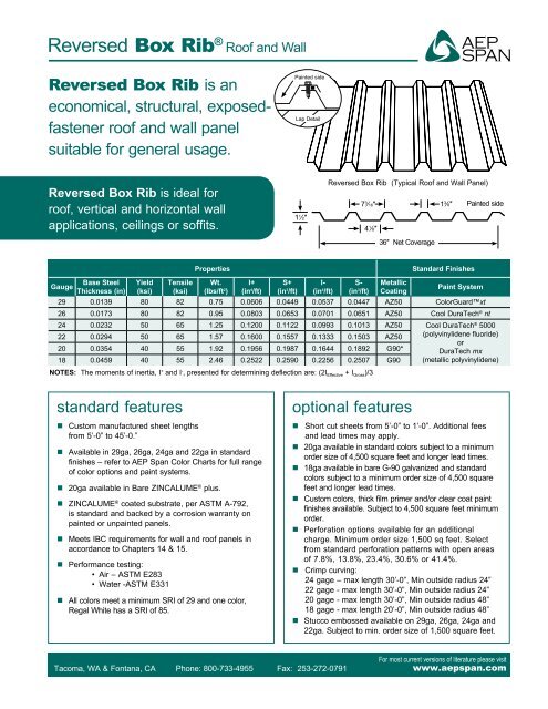 Product Guide/Load Tables - AEP Span