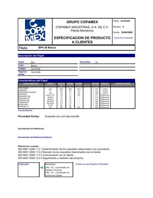 COPIA NO CONTROLADA COPIA NO C - Copamex