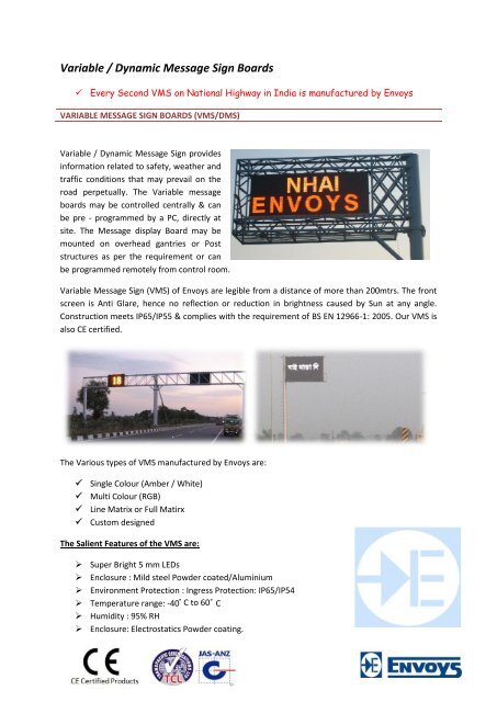 Variable / Dynamic Message Sign Boards- Envoys Electronics