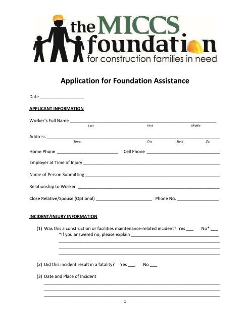 Application for Foundation Assistance - miccs