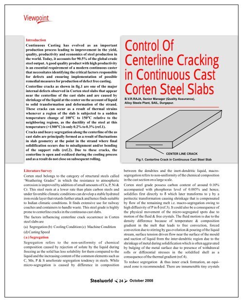 Control of Centerline Cracking in Continuous Cast ... - Steelworld