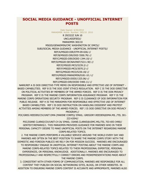 maradmin 365/10 - II Marine Expeditionary Force - Marine Corps