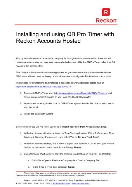 Pro Timer User Guide - Reckon