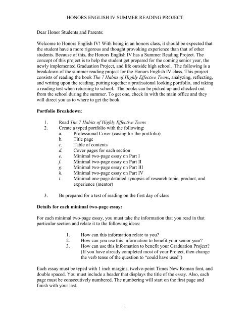 Honors English IV! - Montgomery County Schools