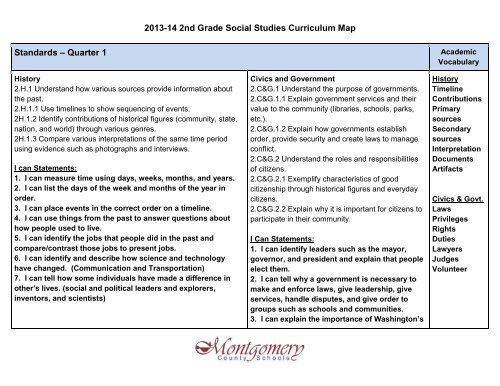 2013-14 2nd Grade Social Studies Curriculum Map Standards ... 2013-14 2nd Grade Social Studies Curriculum Map Standards ...
