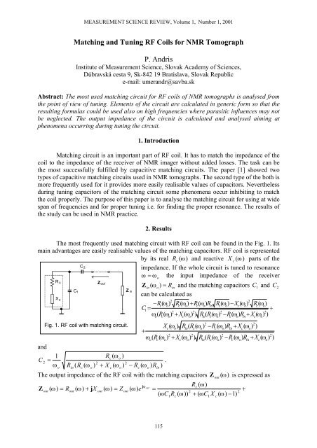Tuning RF Coils for NMR Tomograph - Measurement Science Review