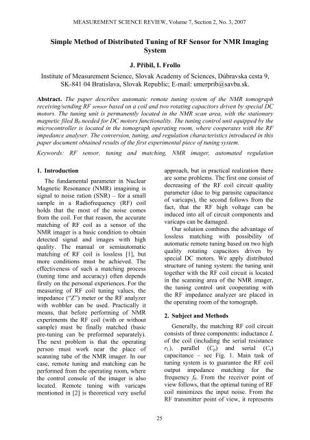 Simple Method of Distributed Tuning of RF Sensor - Measurement ...