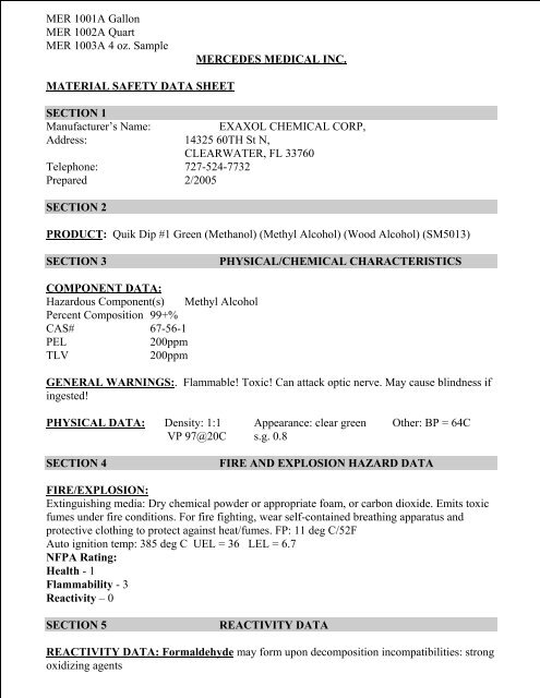 MSDS Material Safety Data Sheet - Mercedes Medical