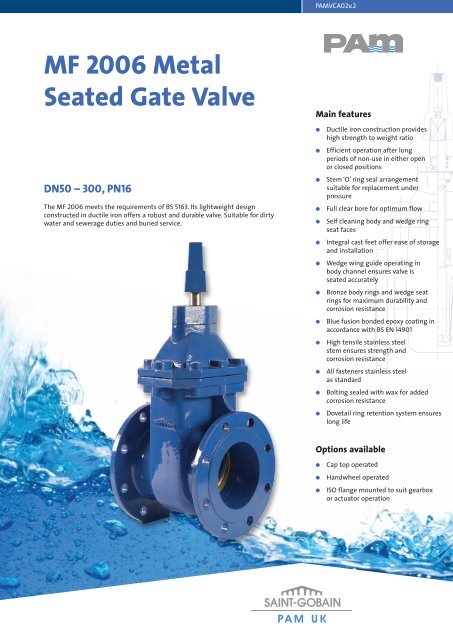 MF 2006 Metal Seated Gate Valve datasheet - Saint-Gobain PAM UK