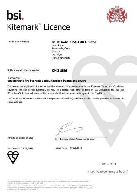 Kitemark Licence FH2 and Through Bore Fire Hydrants