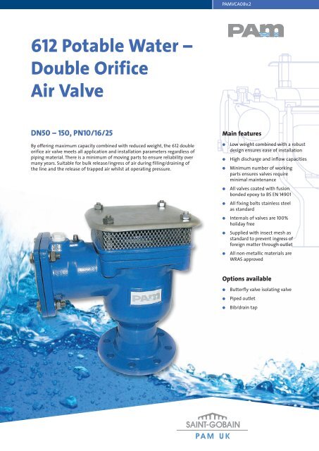 612 Potable Water â Double Orifice Air Valve - Saint-Gobain PAM UK